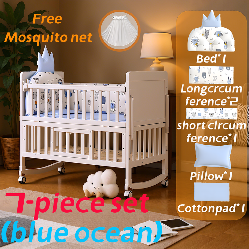 Baby Crib 7-in-1 - Solid Wood Convertible Crib for Baby, European Style ...