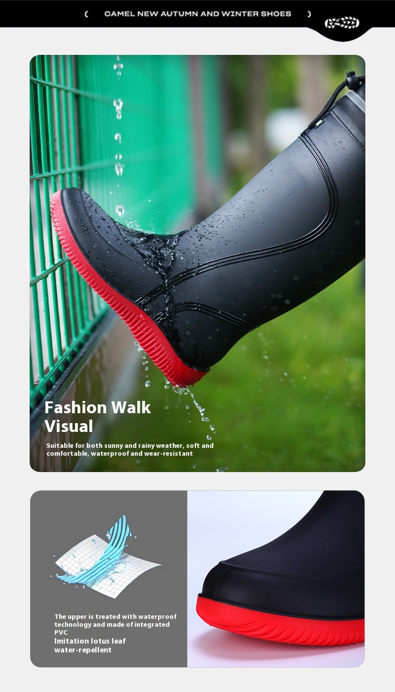 High Cut Rubber Rain Boots for Men - Waterproof Heavy Duty Rain Shoes ...