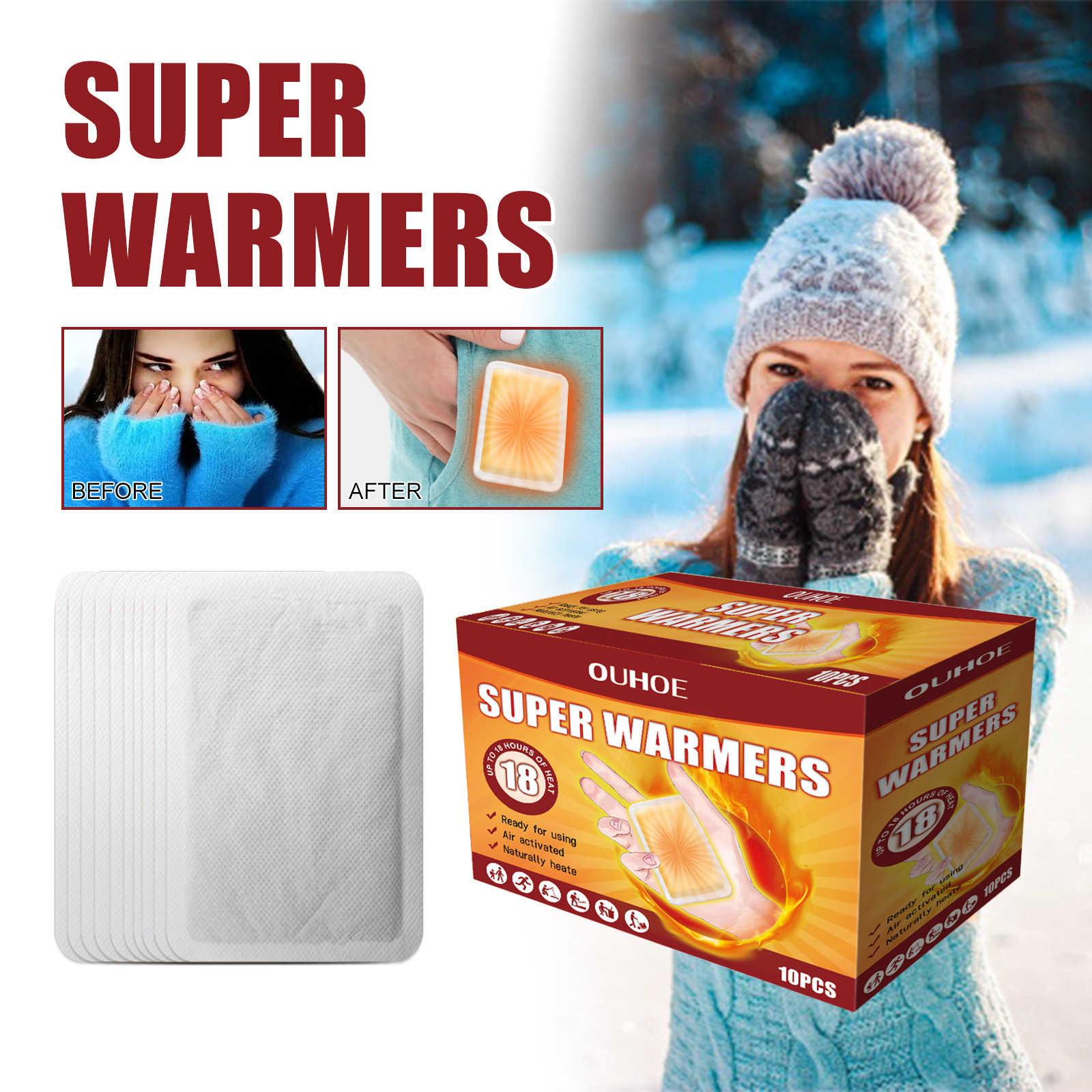 OUHOE Heat Body Warmer Pack 10Pcs Menstrual Cramp Hot Compress Heat To ...