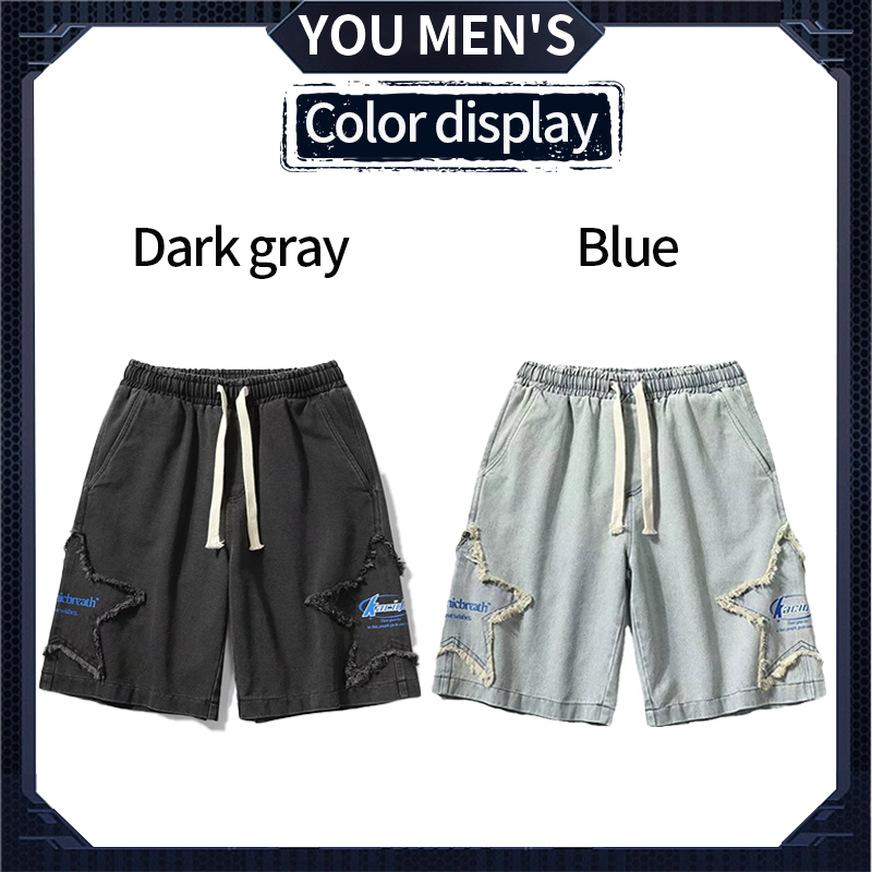 Jorts for men denim shorts summer American retro star Pattern fashion ...