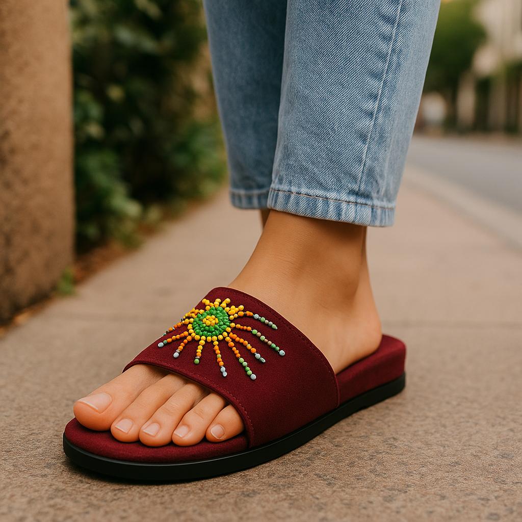 Alpombra ladies light-sole 'Open-Toe' hand crafted beaded indoor ...