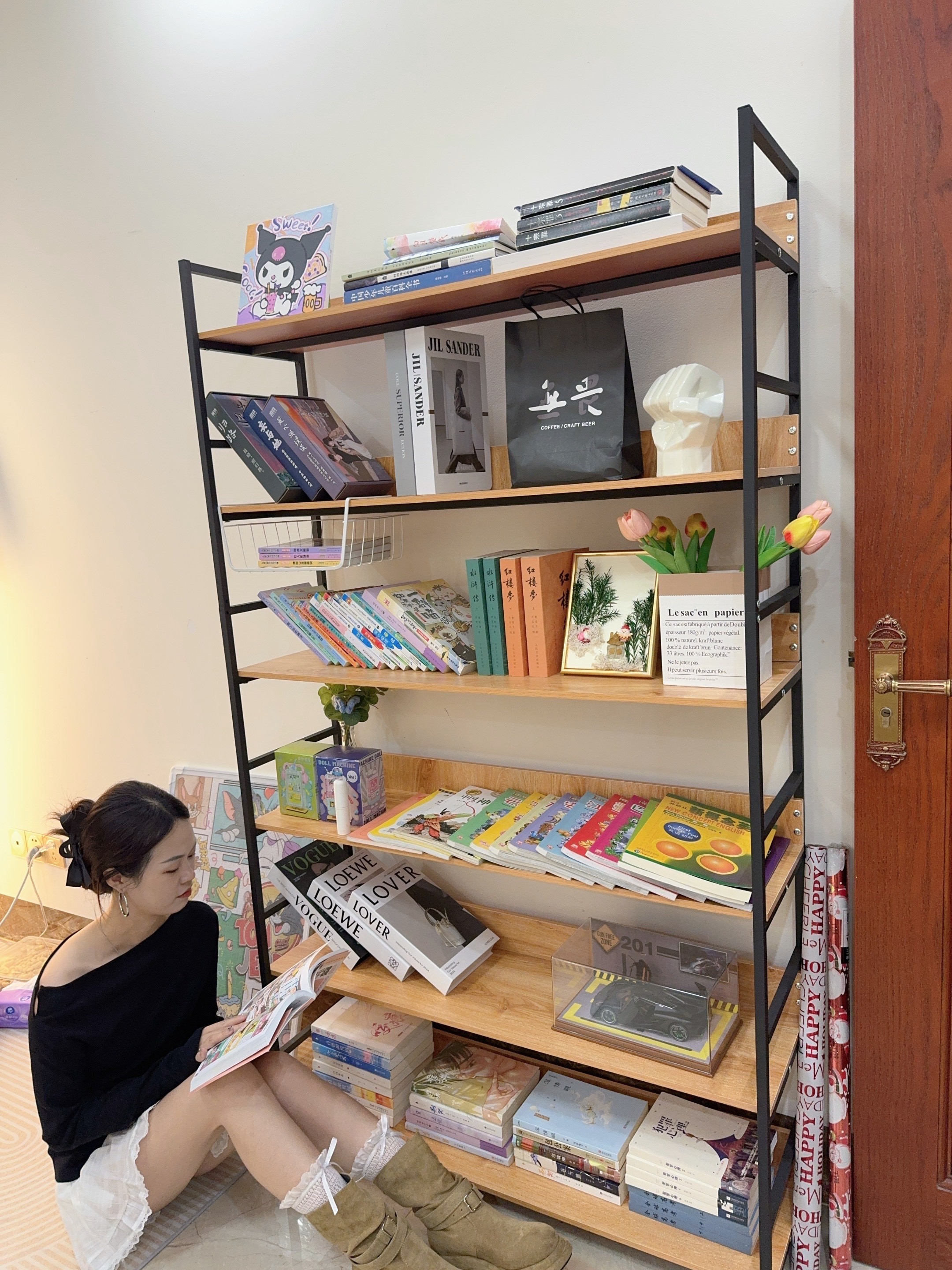OKK Book Shelf Organizer 4/5Layer Display Rack BookShelf Solid Wood ...