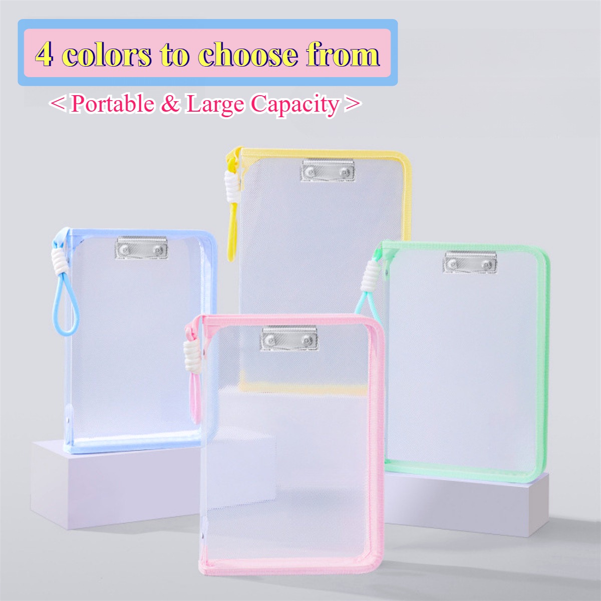 A4 Folder Handheld File Bag with Clip Paper Storage Organizer PVC Pouch ...