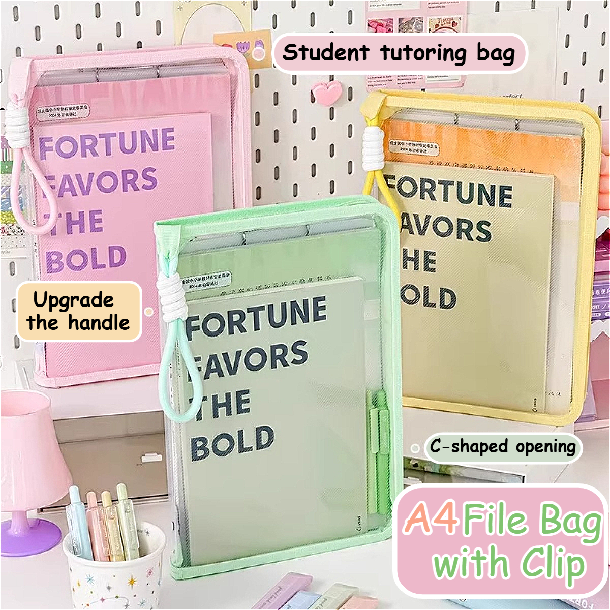 Student Tutoring Bag A4 File Bag with Clip Paper Storage Handheld PVC ...