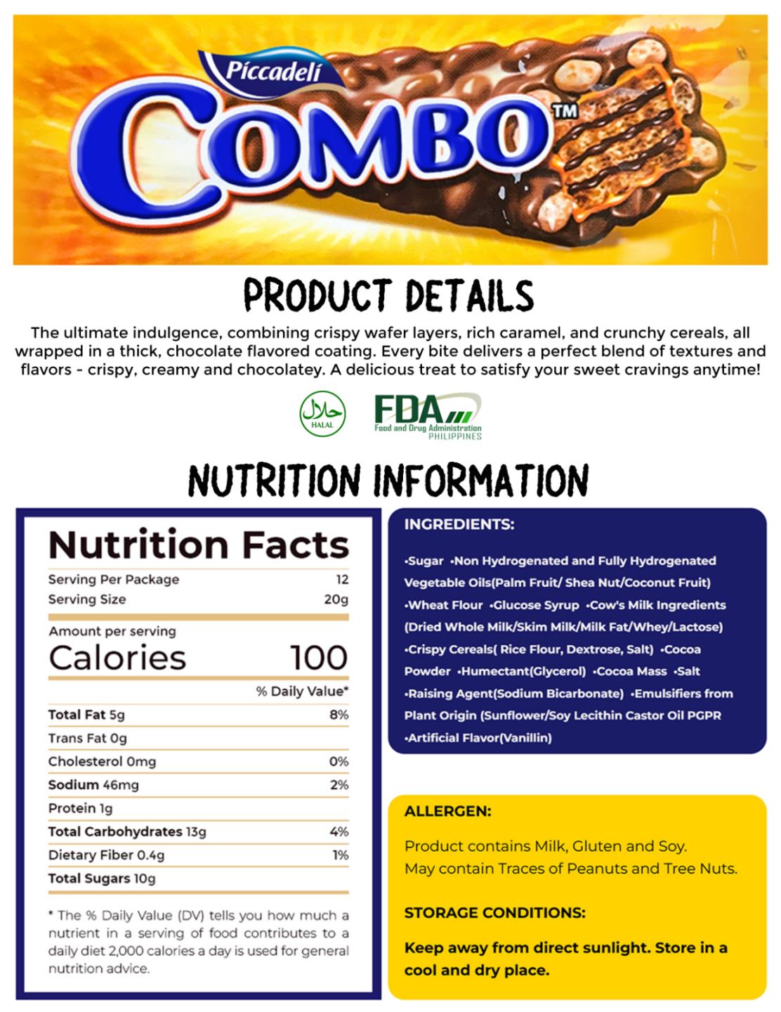 Piccadeli Combo Wafer with Crispy Cereals and Caramel Chocolate 12x20g ...