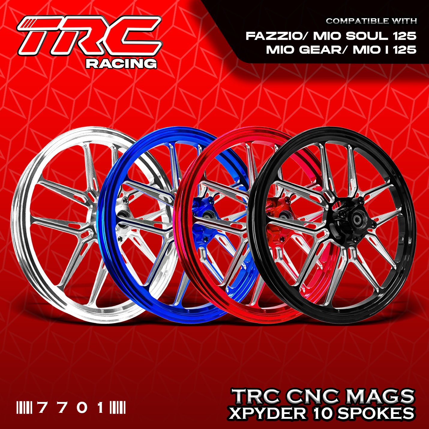TRC RACING CNC XPYDER 10 SPOKES MAG WHEELS (1.4Fx1.4R x14) for FAZZIO ...