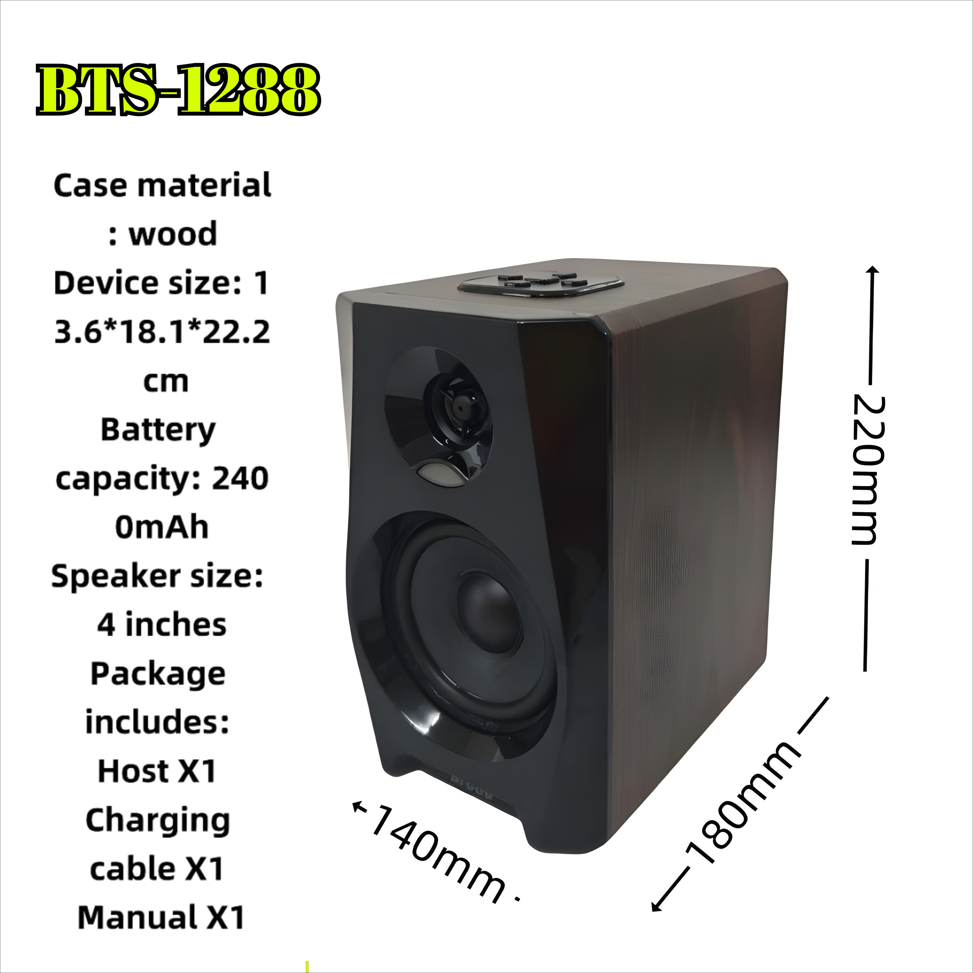 BTS-1740 Portable speaker Bluetooth subwoofer, rechargeable BRudo with ...