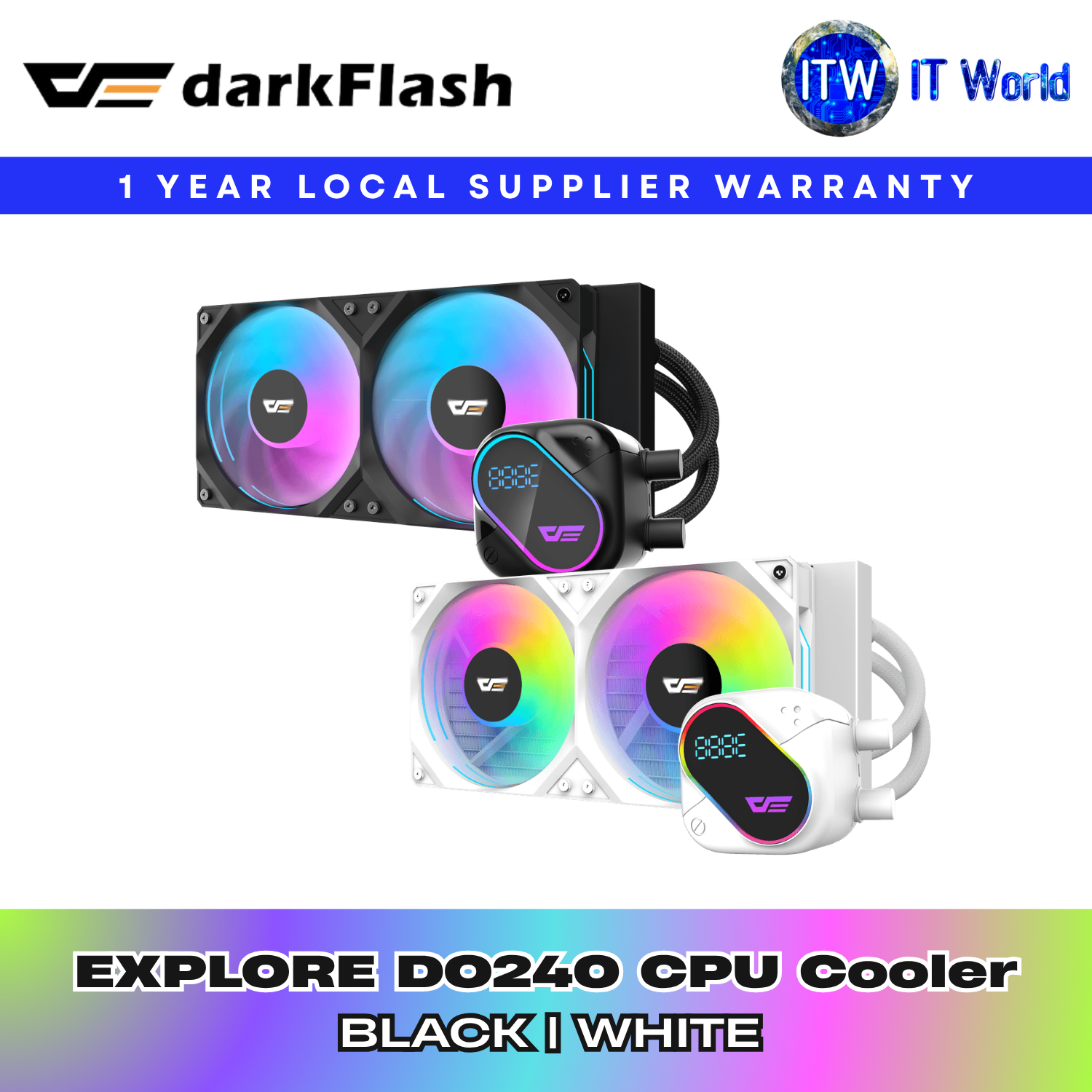 DarkFlash CPU Cooler Explore DO240 ARGB LCD 240mm AIO Liquid Cooler (Black / White) | itw ...