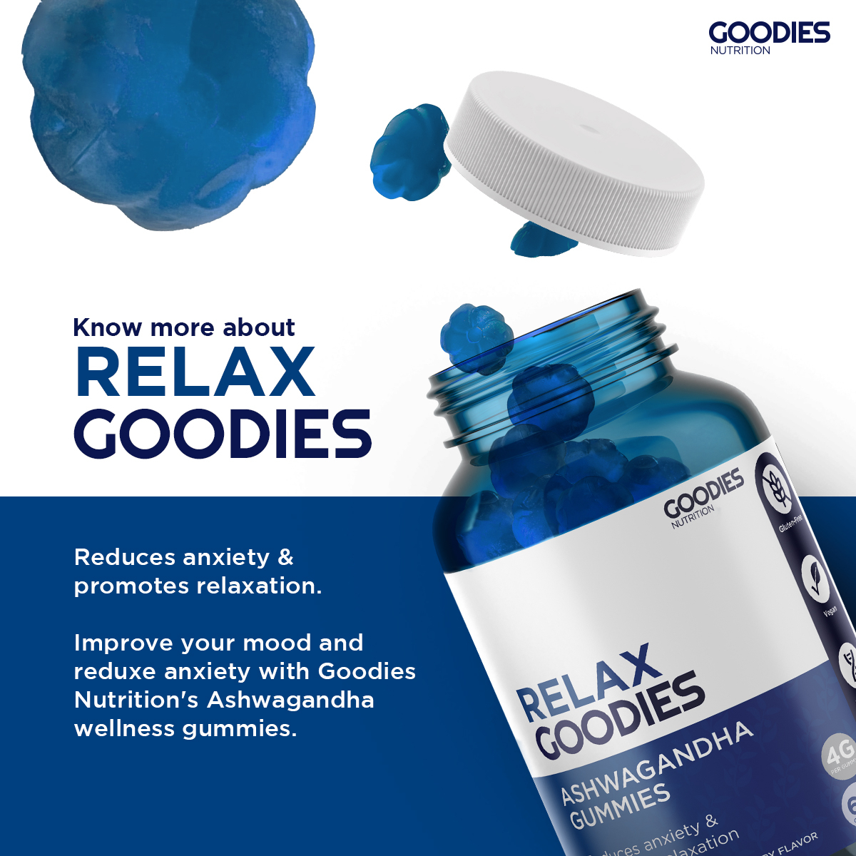 GOODIES NUTRITION Ashwagandha Gummies – Relax Goodies –Reduces Anxiety ...