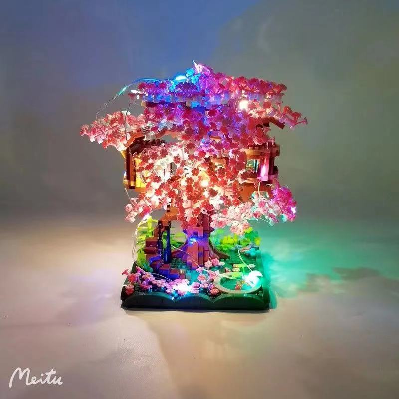 Pink Girl Sakura Tree House Compatible with Legos Small Particle ...