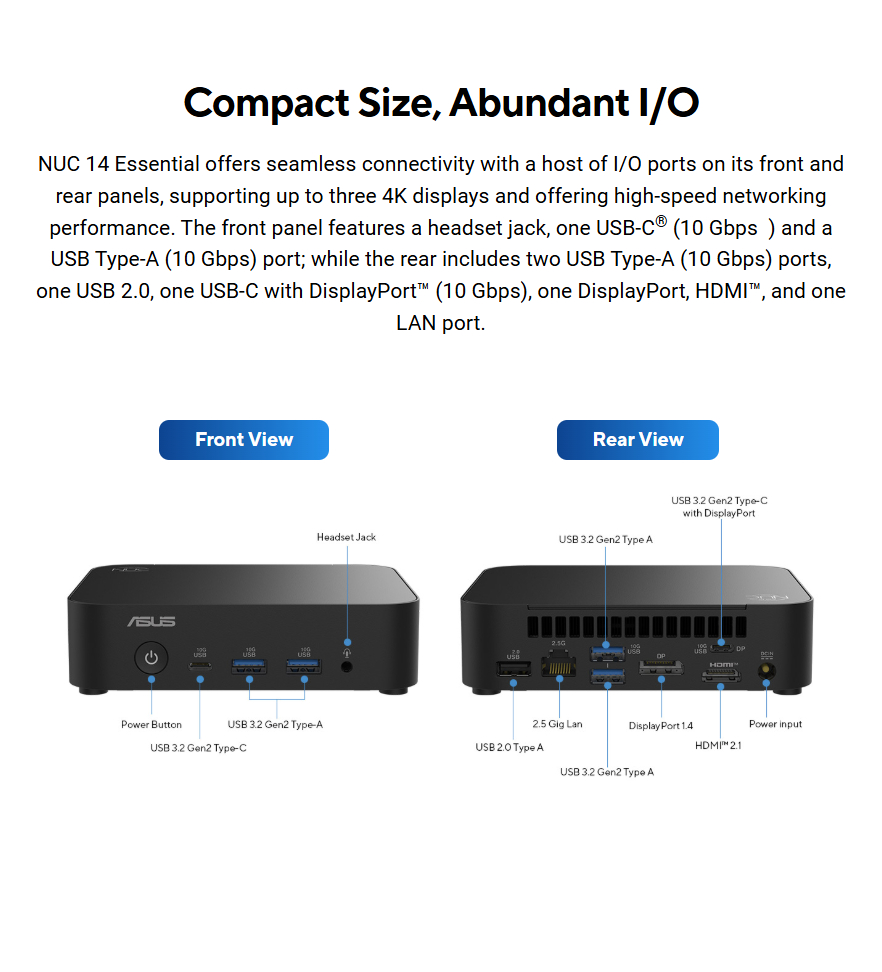 ASUS NUC 14 Essential Intel Processor N150 Graphics Mini PC ...