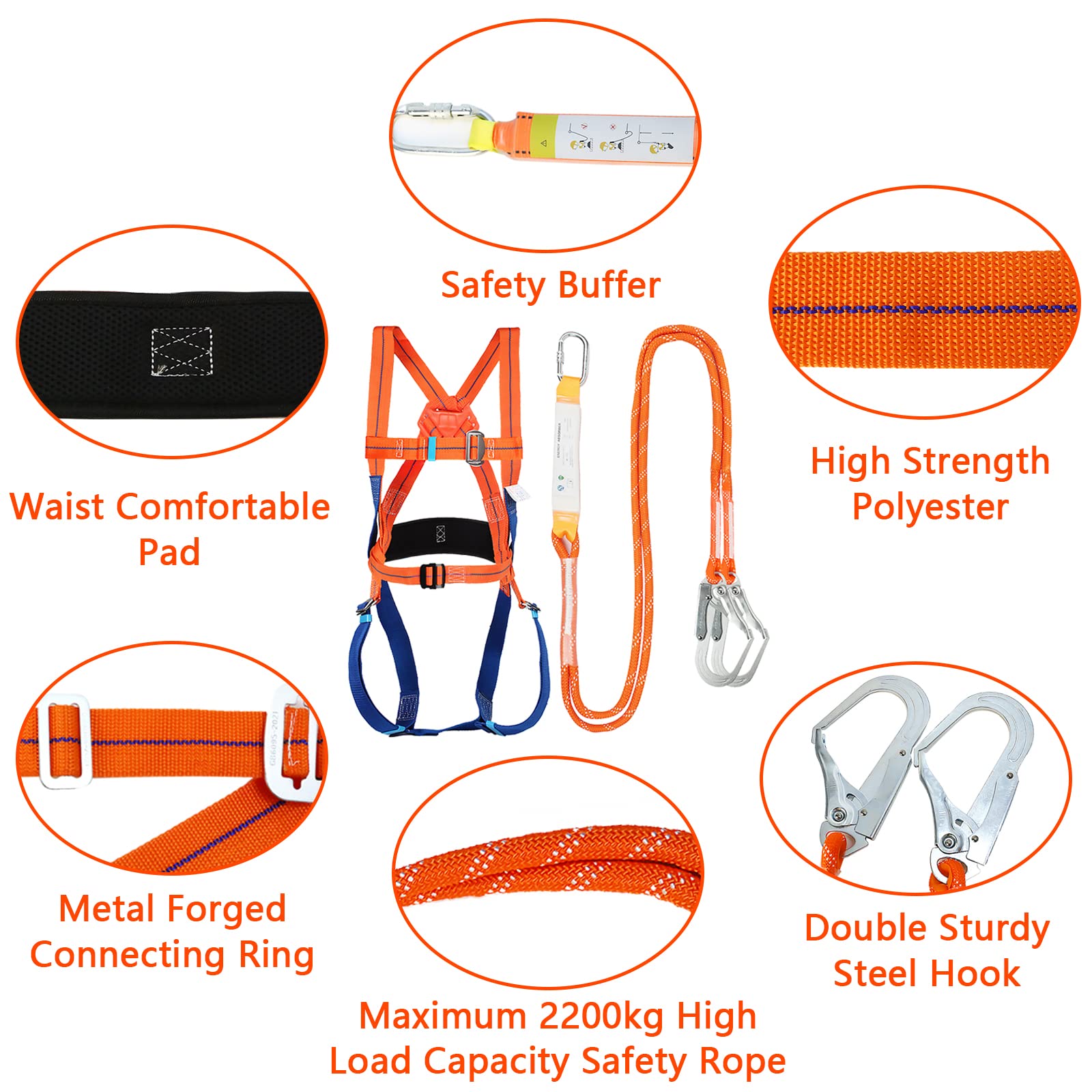 Double Large Hook Full-Body Safety Harness Adjustable Fall Protection ...