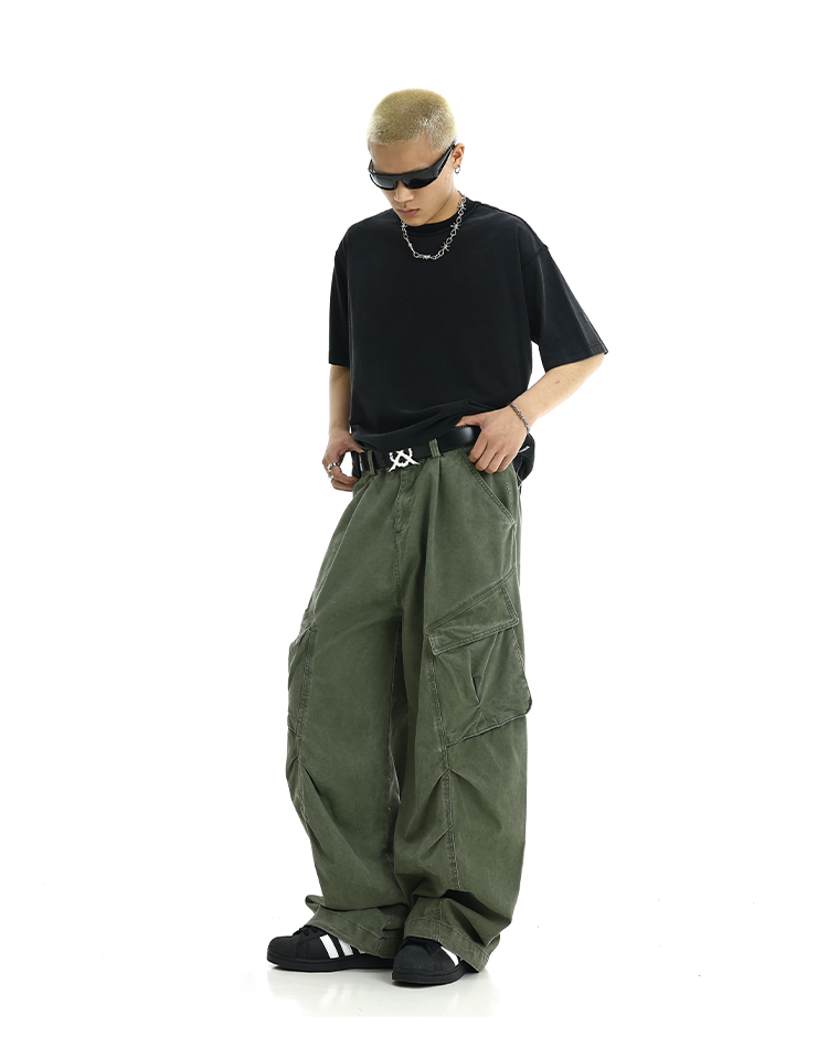 American retro design large pocket overalls men's summer loose casual ...