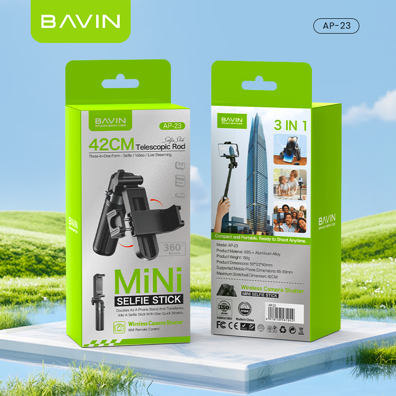 BAVIN AP23 Mini 3in1 Selfie Tripod & Stick 16' Long Rotates 360° w ...