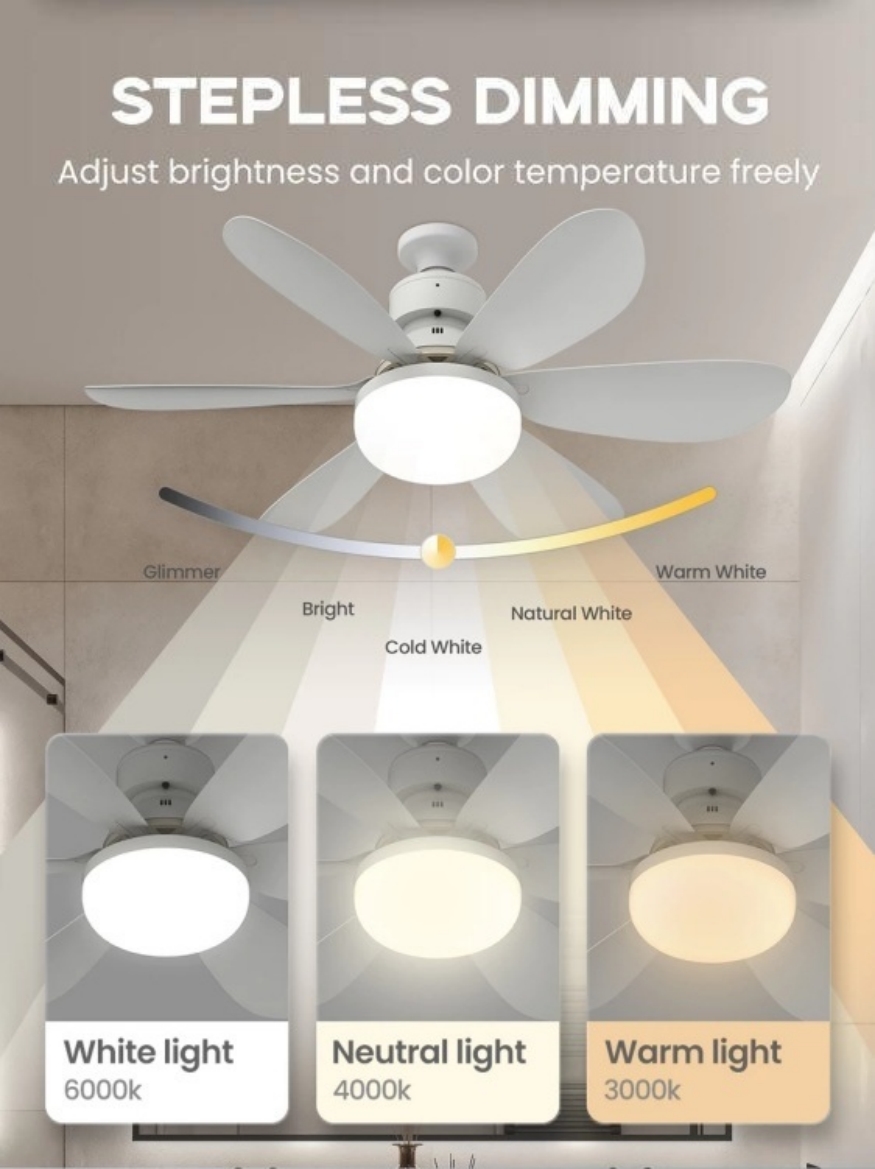 Mine Gl 30/40W Quiet Ceiling Fan Light 6 Blades 3 Color Ceiling Bulb ...