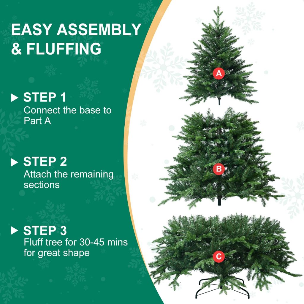4-10FT New Christmas Tree Full Shape PE+PVC with Metal Stand High Quality Green Pine Snow X-Mas ...