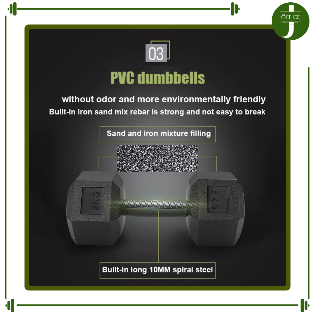 J. Office - PVC Dumbbell 1kg/2kg/3kg/ pair 5kg/10kg piece Hexagonal ...