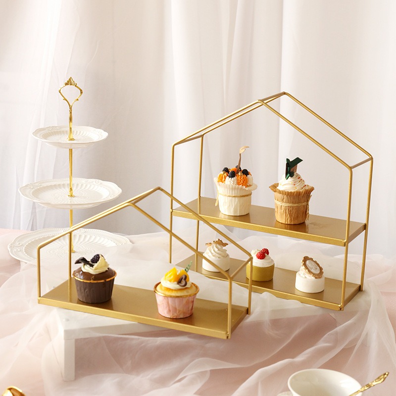 Round gold Cake Stand Cake Holder Dessert Stand plastic Plate For ...