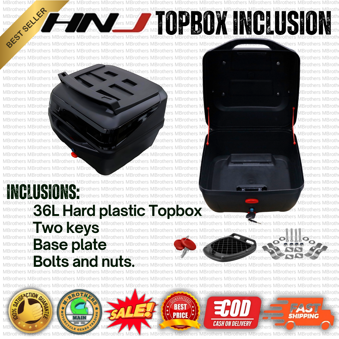 Topbox Only HNJ (007) 36 Liters Hard Plastic Top Box Helmet Compartment ...