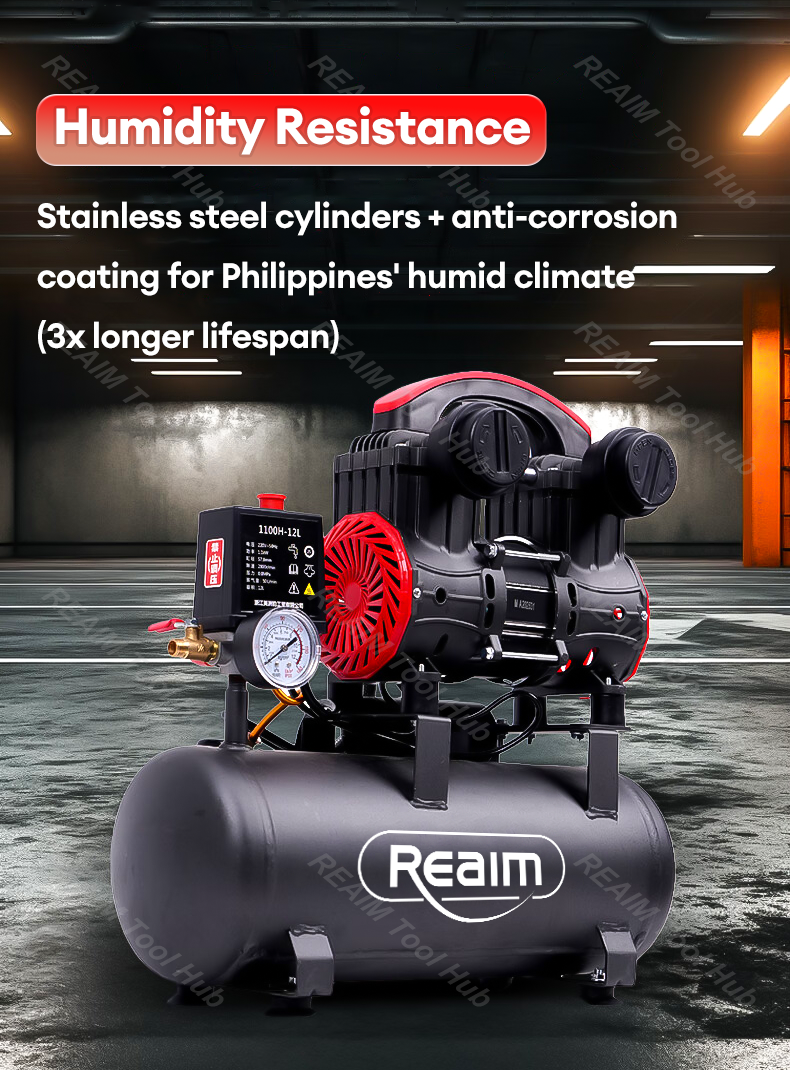REAIM Air Compressor Portable Oil Free 50L/1960W Heavy duty ...