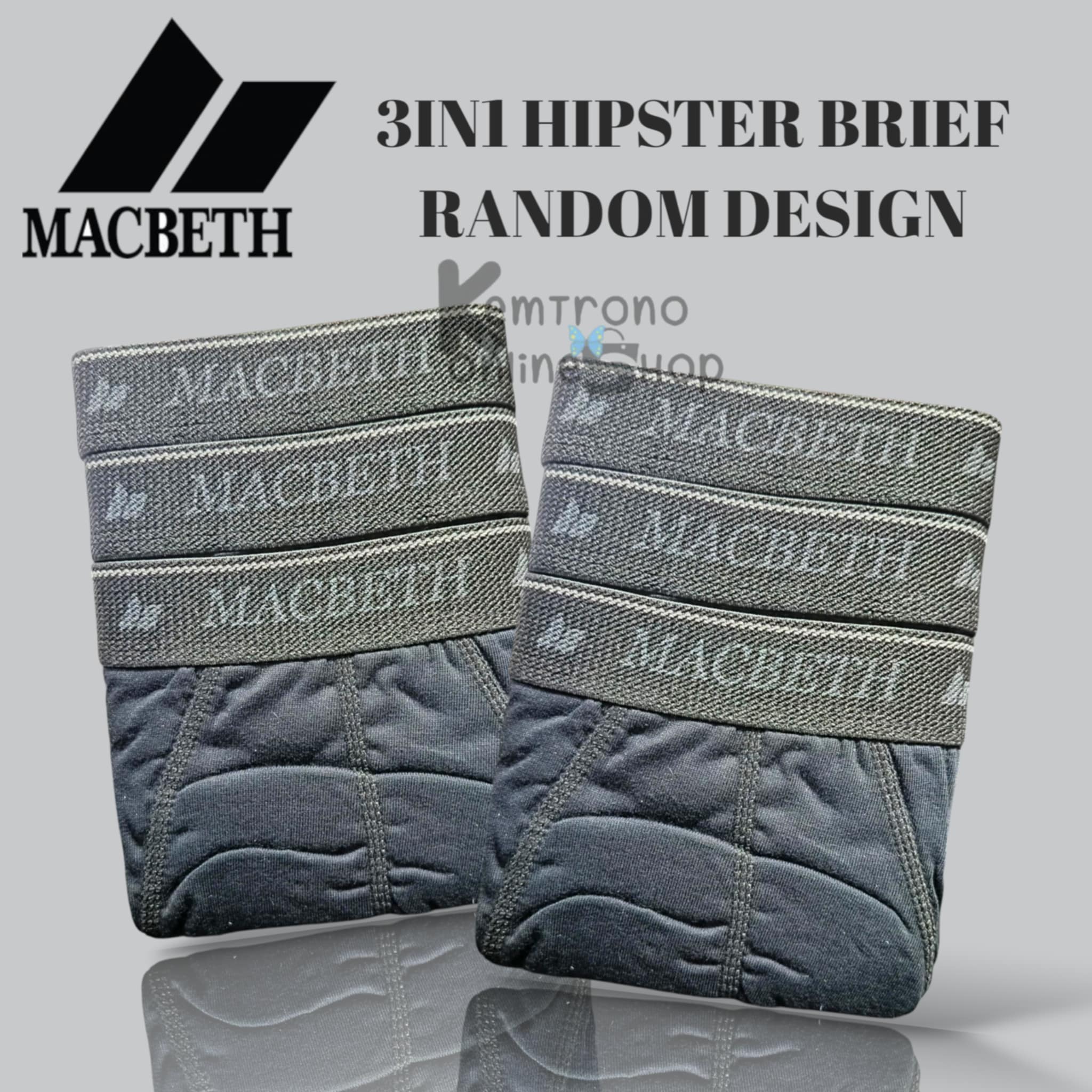 BLACK Macbeth Hipster Brief Cotton 3 in 1 Pack Random Design | Shopee ...
