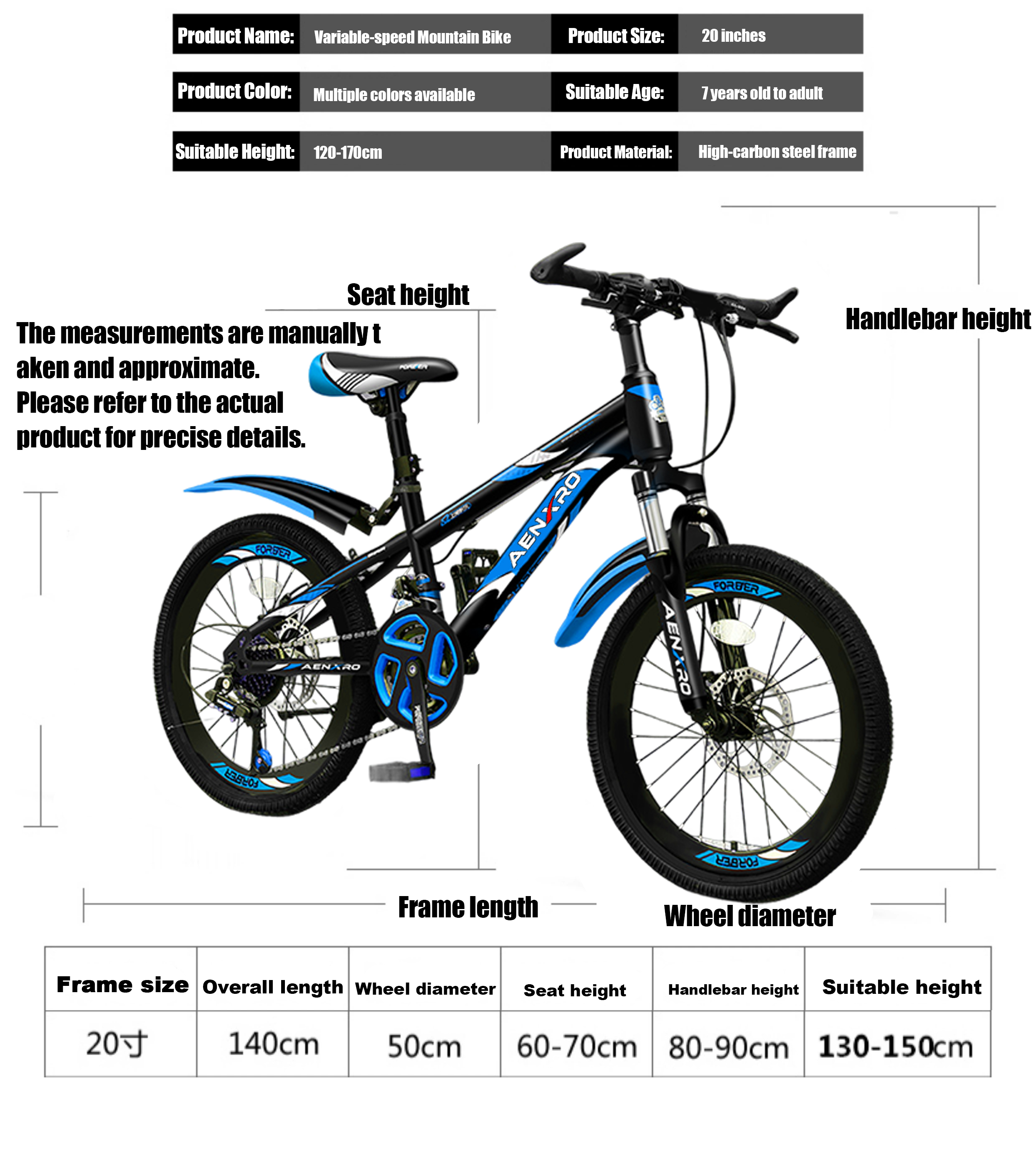 AENXRD Japanese mountain bike 20-inch bicycle disc brake 7 speed ...