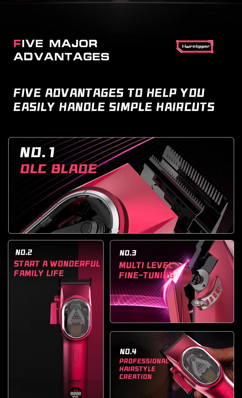 Kemei Rechargeable Hair Clipper Cordless DLC Hair Trimmer Cordless ...