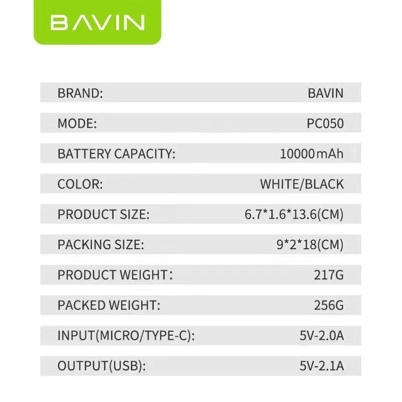 BAVIN PC050 10000mAh 2 Usb Output Quick Charging Slim Size Portable ...