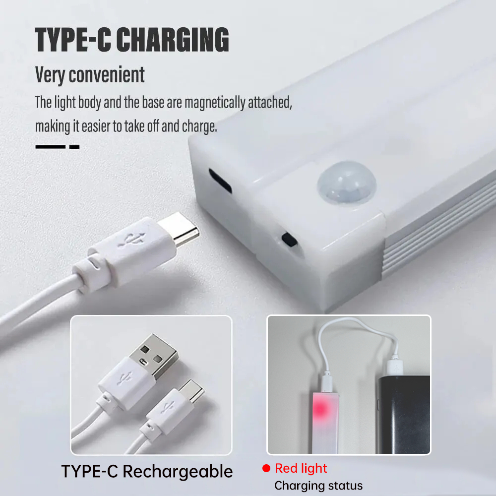 Motion Sensor LED Night Light TYPE-C Rechargeable Smart Wireless ...