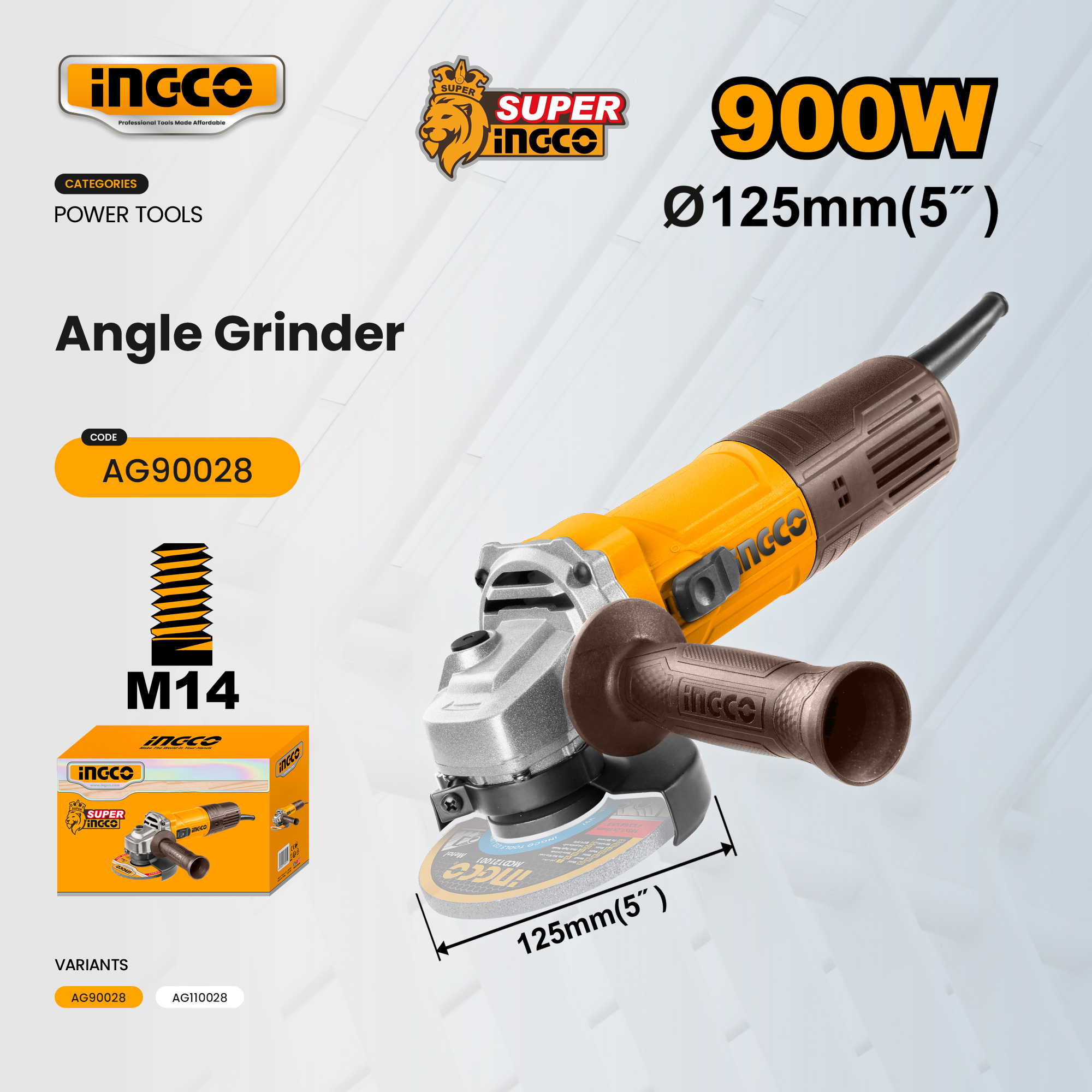 Ingco Electric Angle Grinder 5" AG90028 (900W) | AG8528 (950W ...