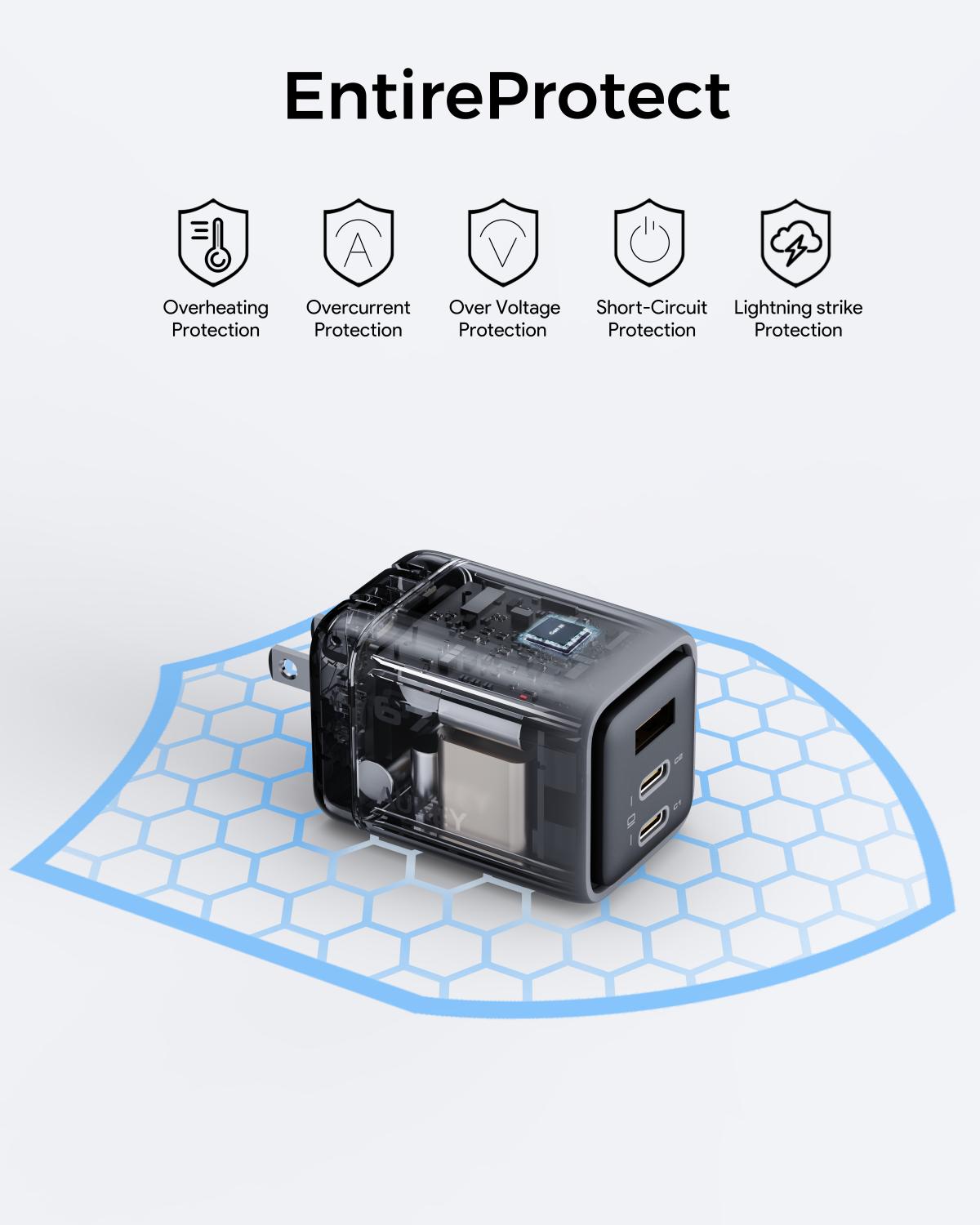 AUKEY Comet Mix 3 - 30W/45W/67W/100W Ultra-Compact PD Wall Charger with ...