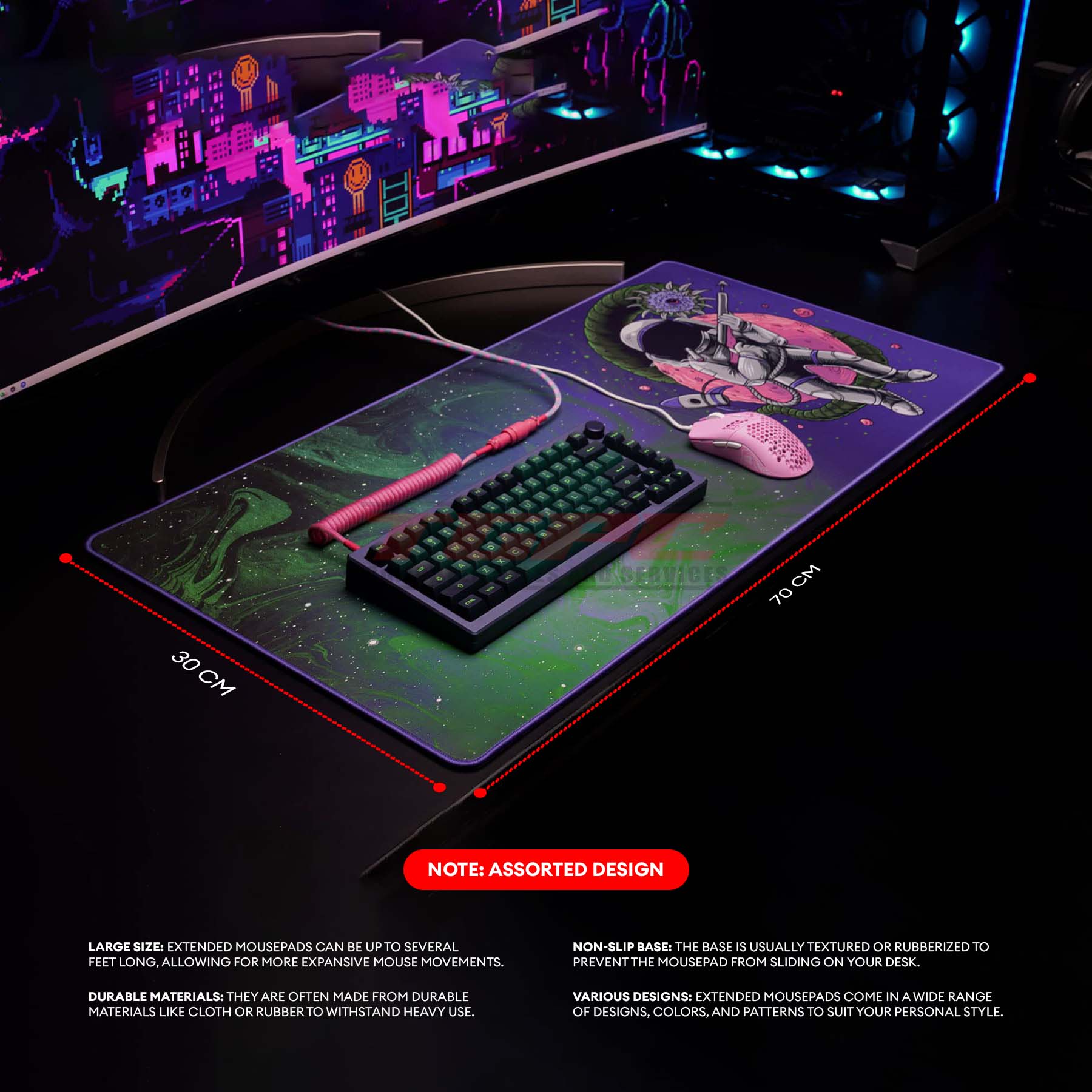 Long Extended Gaming Mousepad ASSORTED DESIGN 30cm x 70cm x 3mm ...