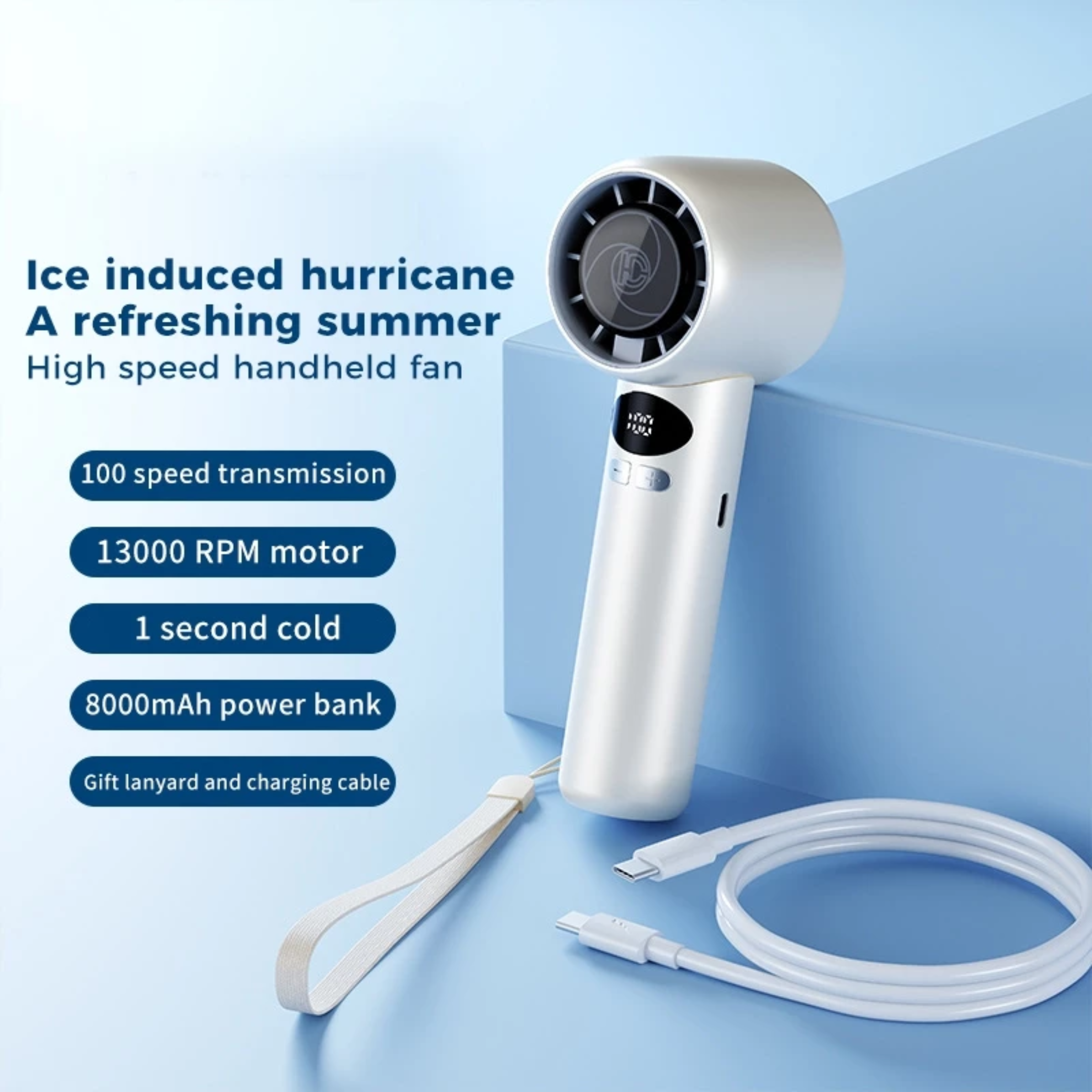 GF08 Turbo Fan Rechargeable Fan 1-100 Speed Gears High Speed Handheld ...