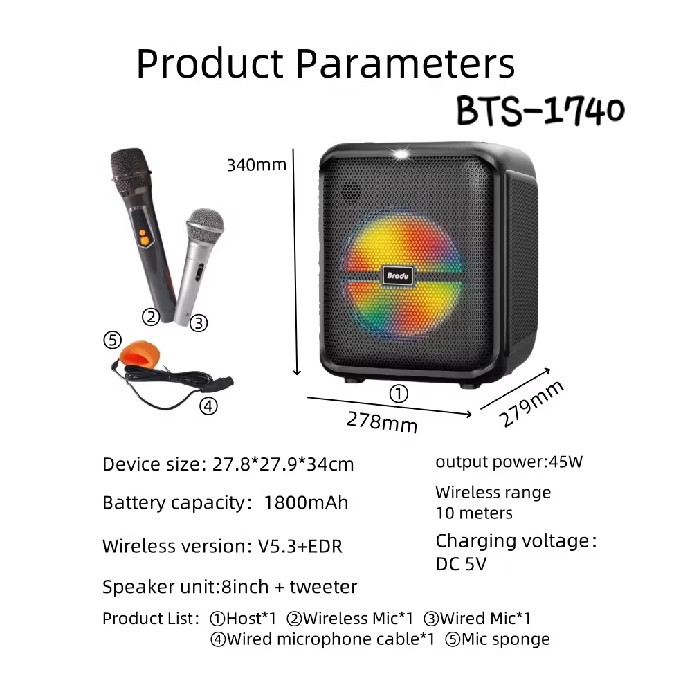 BTS-1740 Karaoke Box Professional System Bluetooth Speaker w/ 2pcs ...