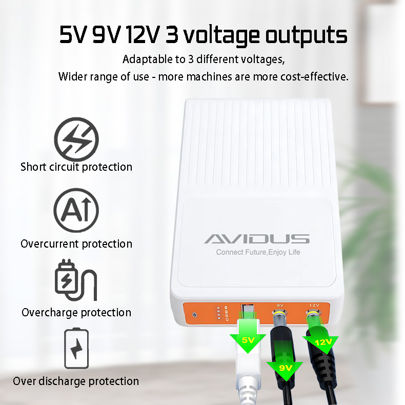 AVIDUS 10400mAh Mini UPS Backup Power Supply 2A 5V/9V/12V Voltage ...
