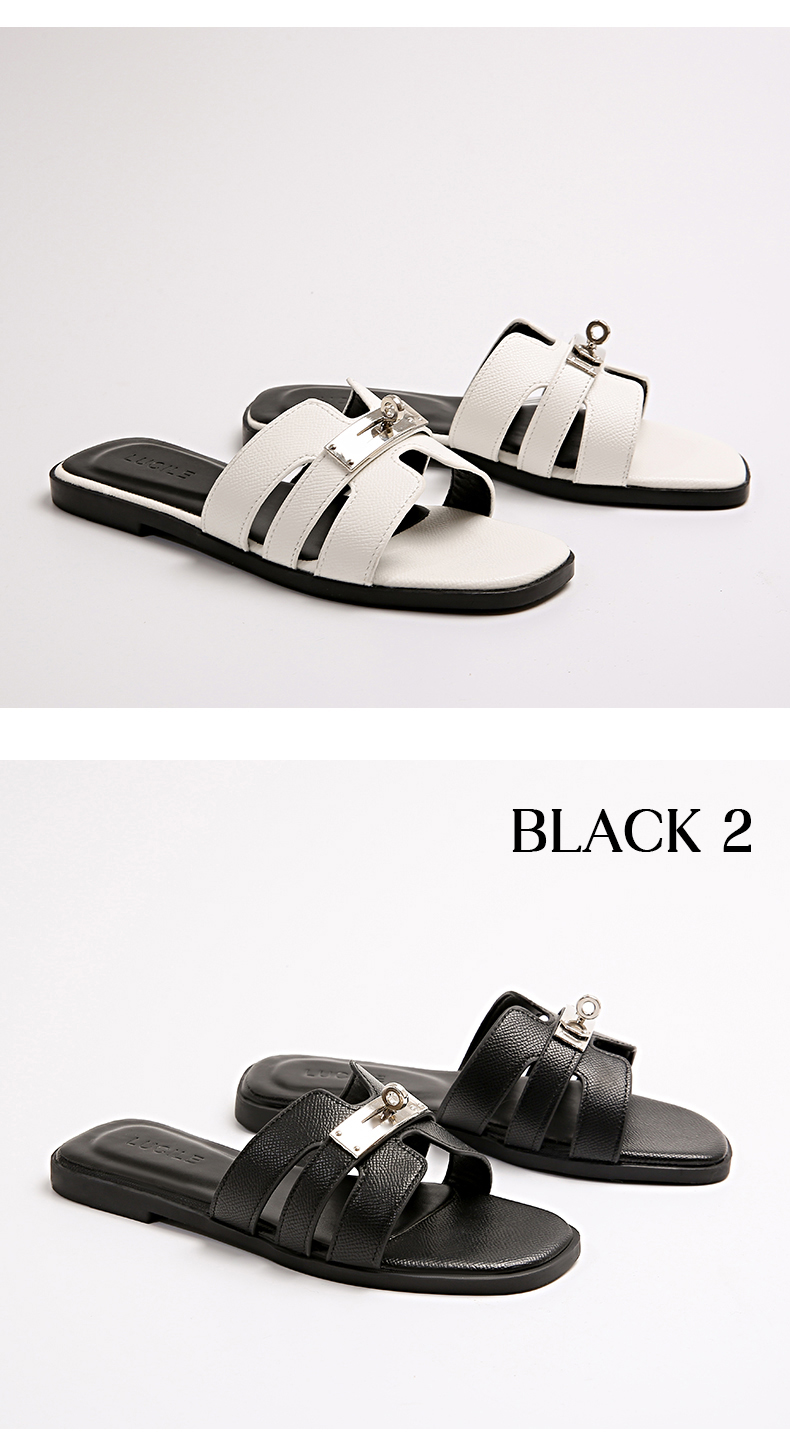 Lucile New High Quality Silver Tone Hardware Flat Sandals Slippers ...