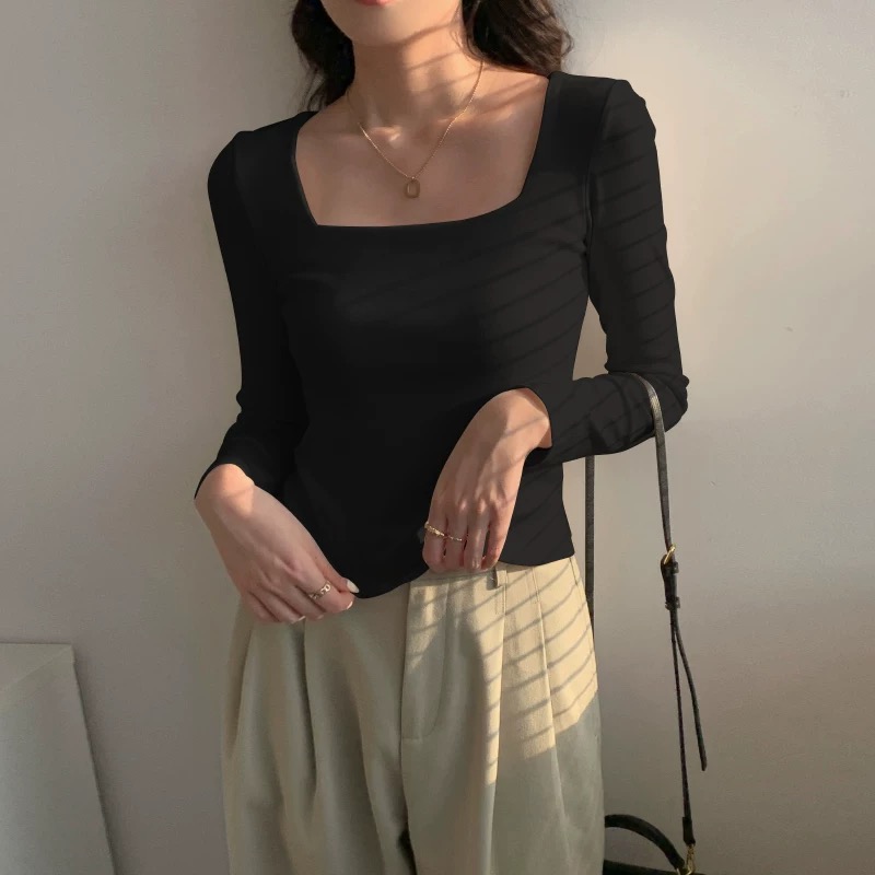 Angelcity Double Lining Square Neck Tops Long Sleeve Round Full Length ...