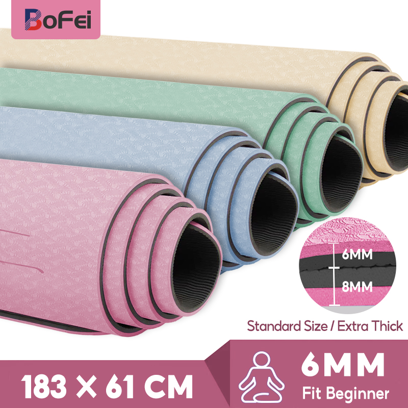 Yoga Matt For Workout Mat Thick Non Slip 6MM/8MM TPE Yoga Mat Fitness ...