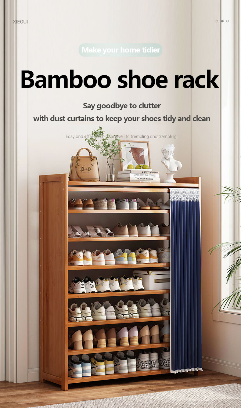 6 layers Shoe Rack Dust-proof Shoe Cabinet wooden storage organizer ...