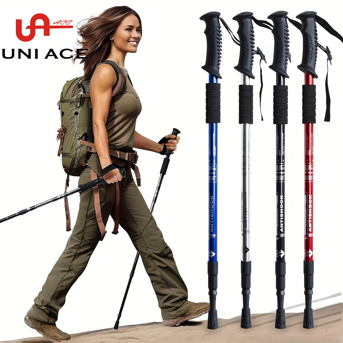 UNIACE Lightweight Telescopic Trekking Pole-Anti-Shock Aluminum Alloy ...