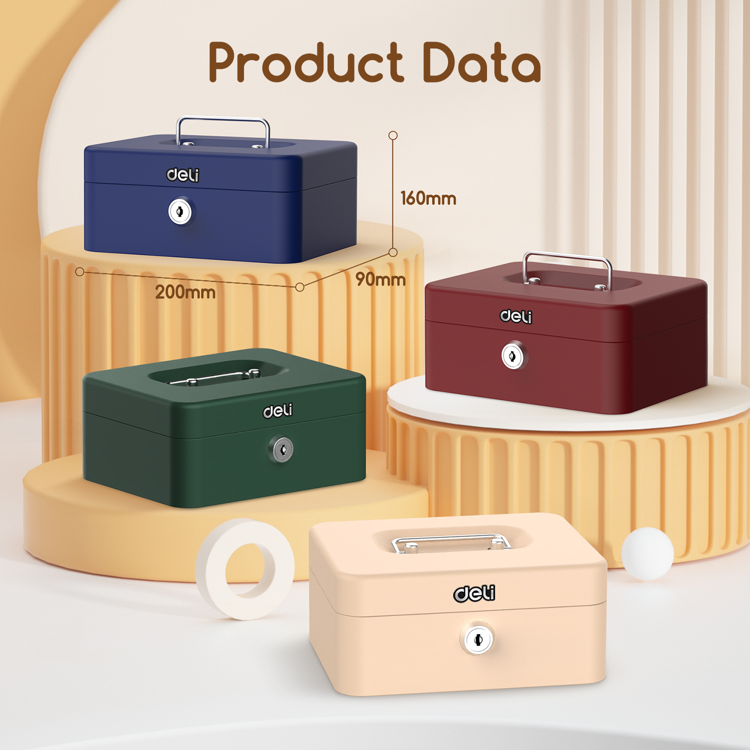 Deli Portable Jewelry Box Cash Box Money Box With Lock And Key Security ...