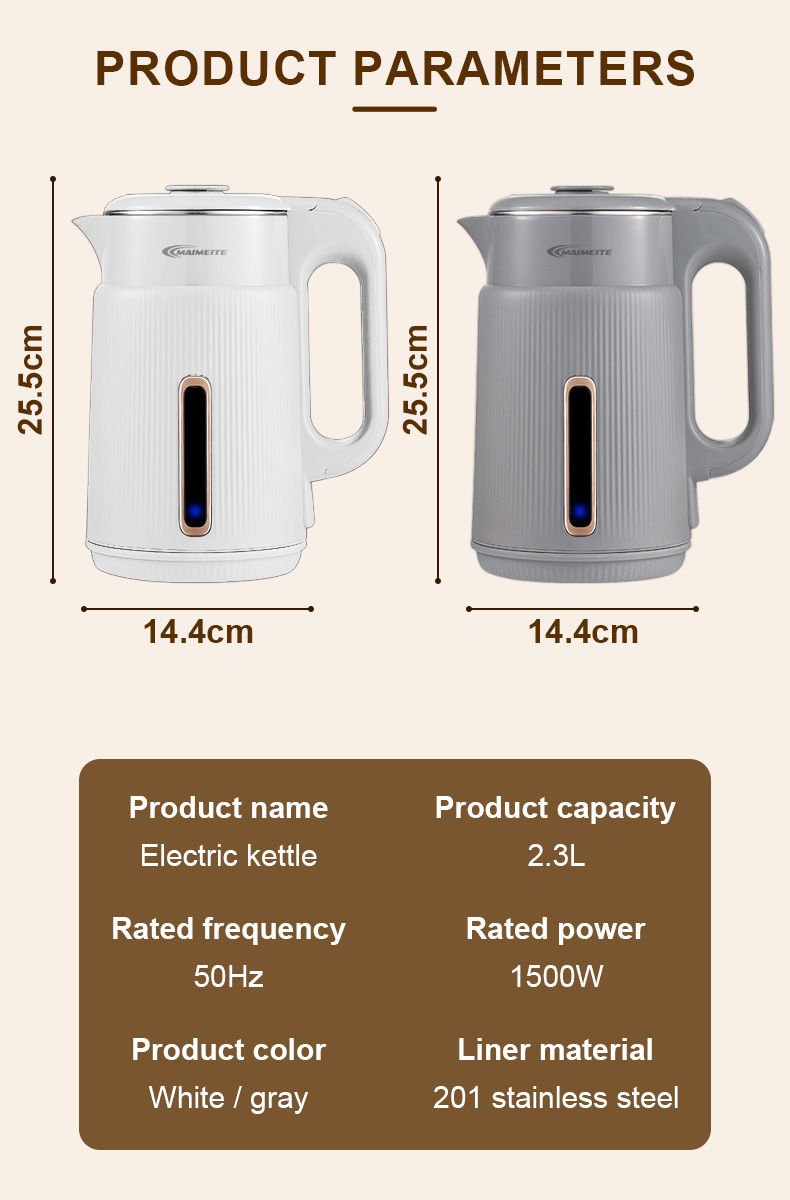 MAIMEITE Electric kettle 2.3l high power stainless steel kettle smart ...