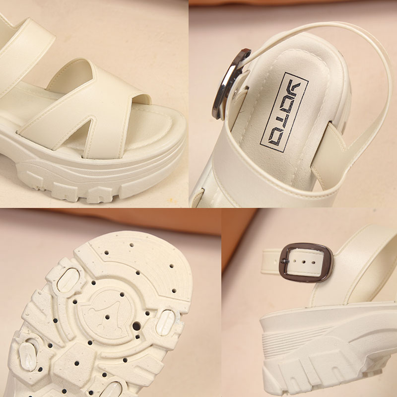 YOTO Korean Thick Soled Sandals For Women Rubber Peep Toe Strap With ...