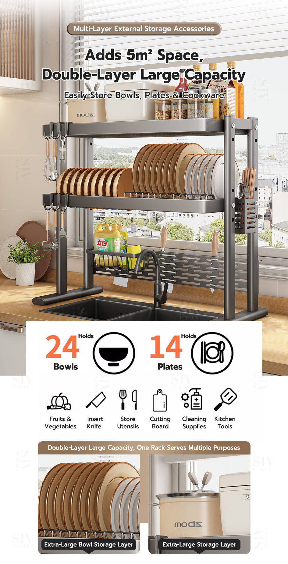 SIV Over The Sink Dish Drying Rack Dish Drainer With Pegboard Organizer ...