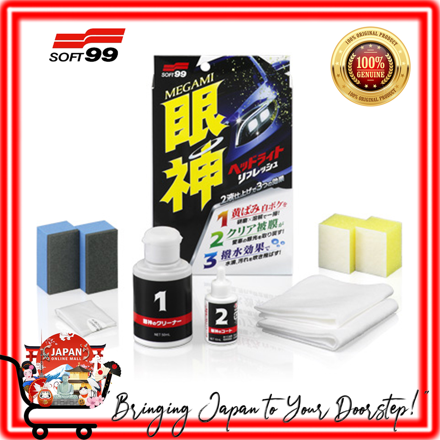 Soft99 Megami Headlight Refresh and Light One | Headlight Restoration Kit | Removes Oxidation ...