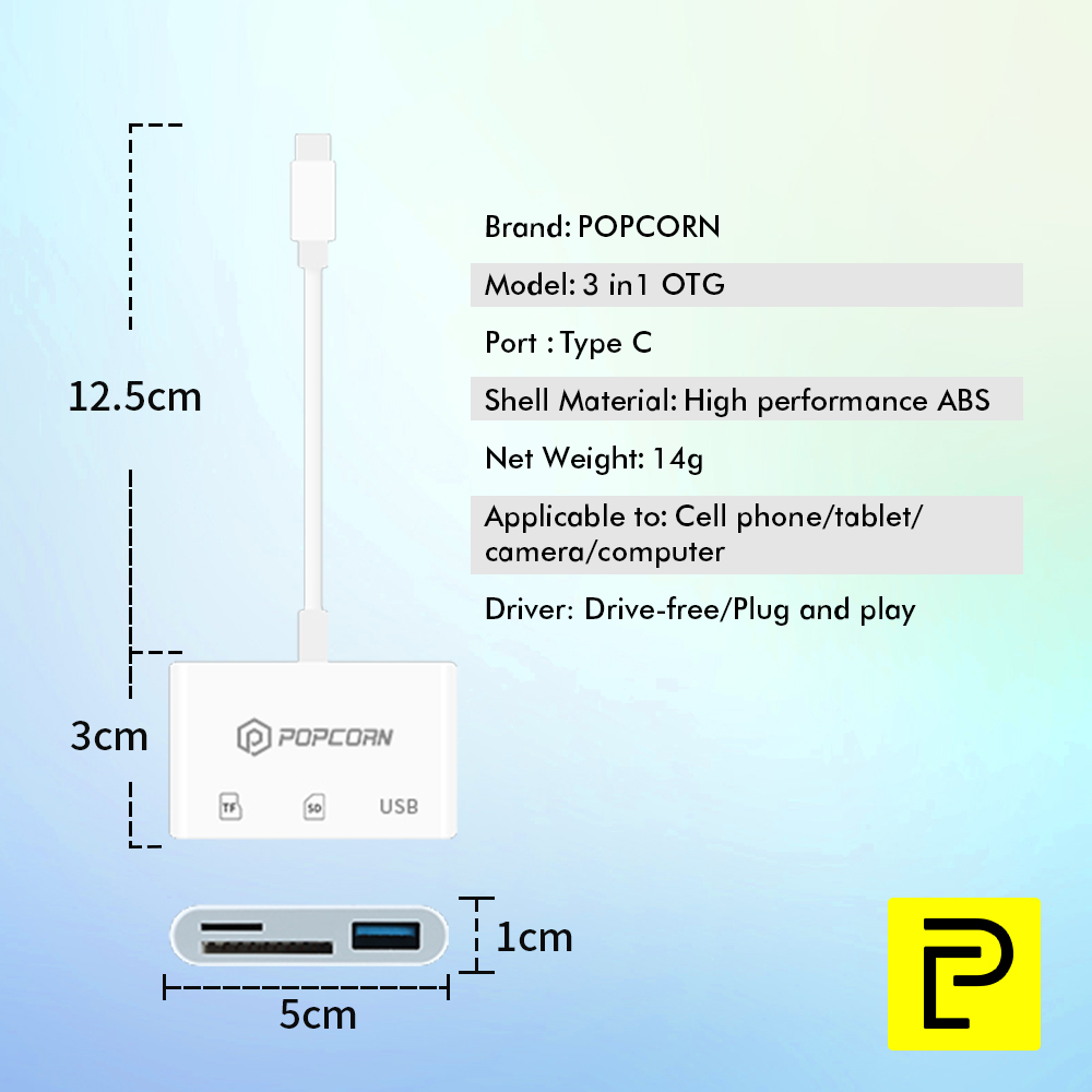 Popcorn 3 in1 Adapter OTG CardReader Type-C To TF/SD+USB w/ 5Gbps ...