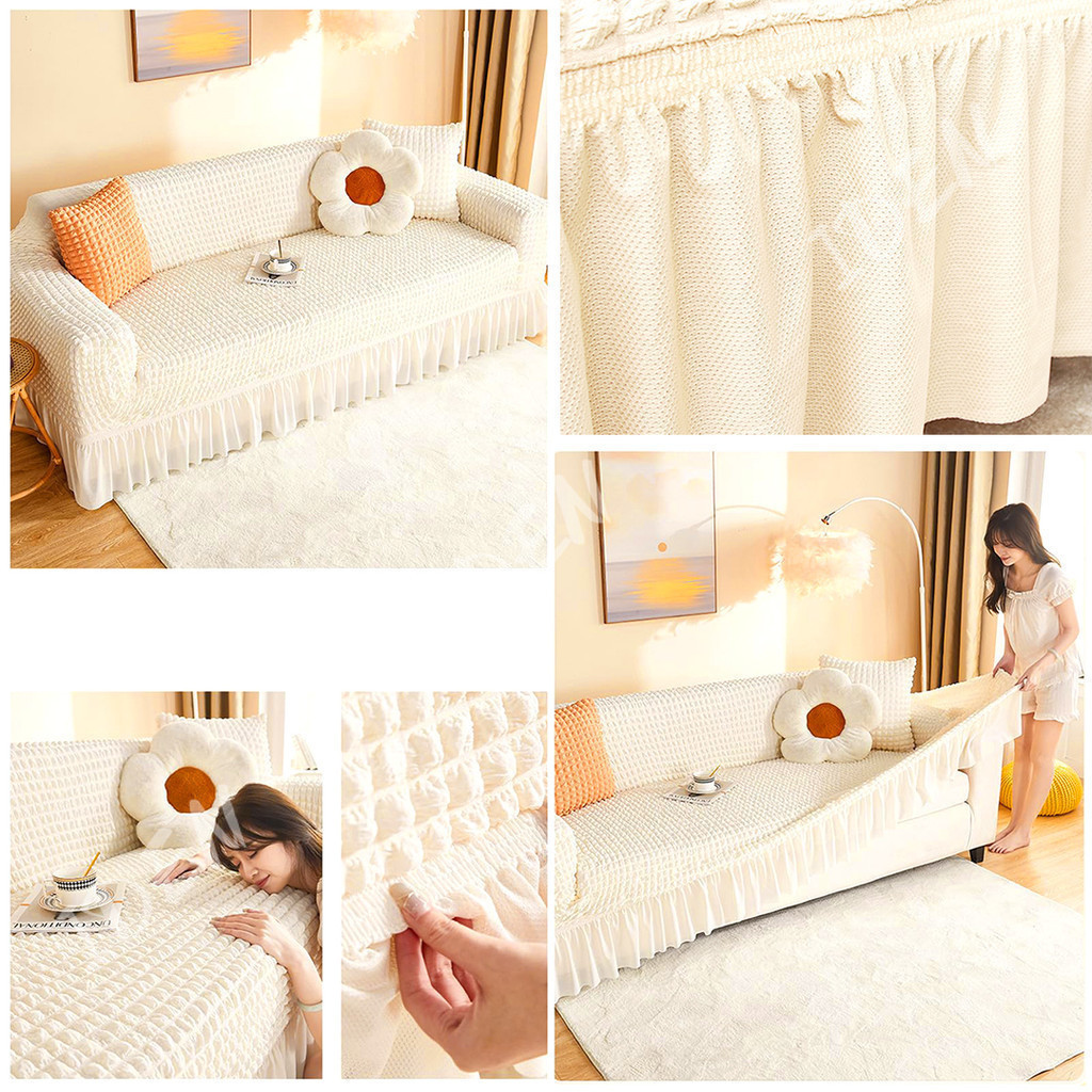 Oasia 1/2/3-Seater Sofa Cover Stretchable Protector Seersucker Seat ...