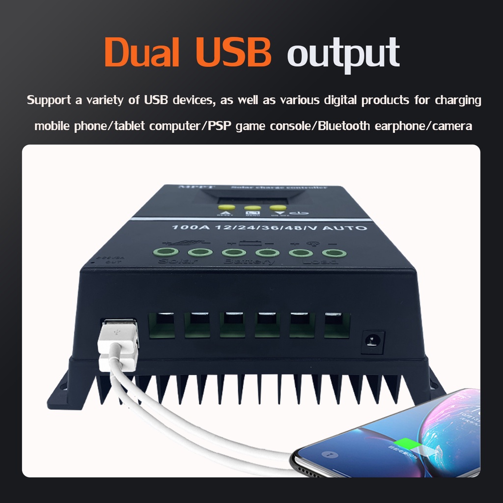 MPPT Solar Controller 30A/ 60A/80A/100A 12V 24V 36V 48V AUTO Battery Charger with LCD Display ...