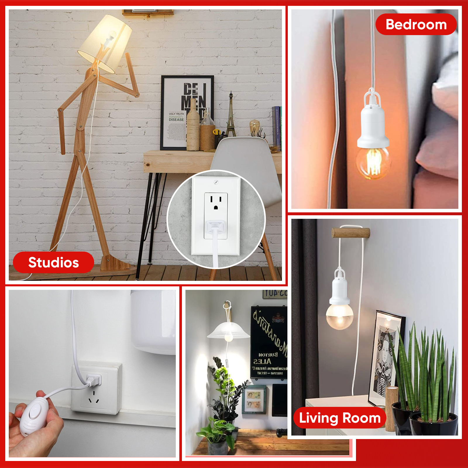 Mitsushi Lamp Bulb Holder With ON/OFF Switch E27 LED Light Bulb ...