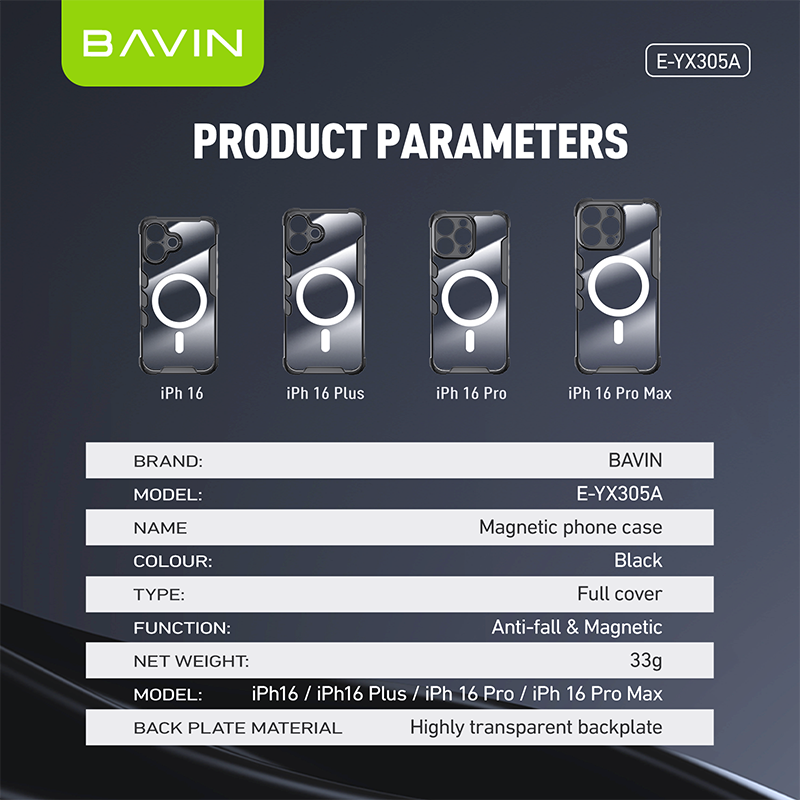 BAVIN YX305A Phone Case Series Magnetic Suction w/ Anti-Fall for iPh 16 ...